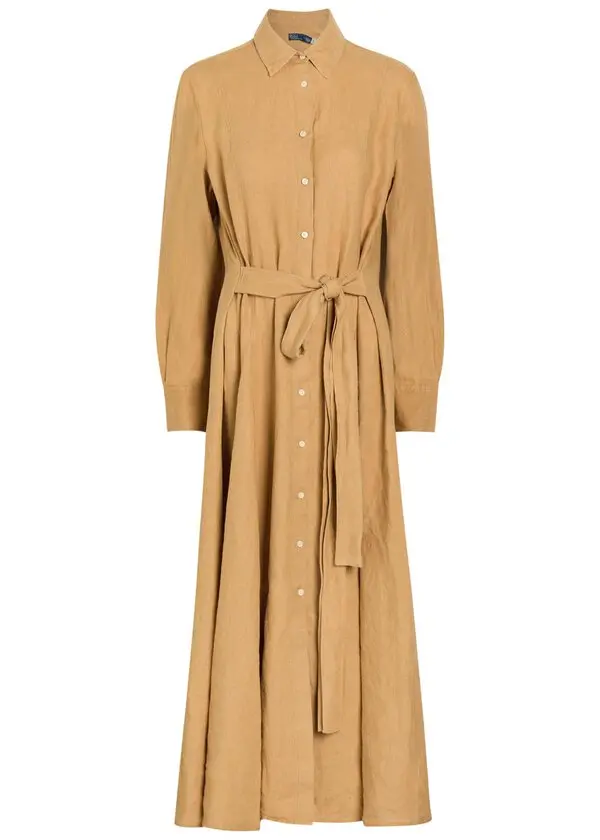 Polo Ralph Lauren Linen Midi Shirt Dress - Brown