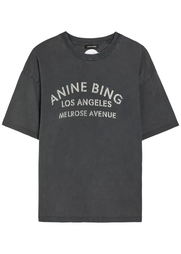 ANINE BING Cade Printed Cotton T-shirt - Black