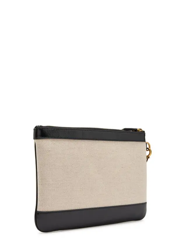Versace Logo-appliquéd Leather And Canvas Pouch