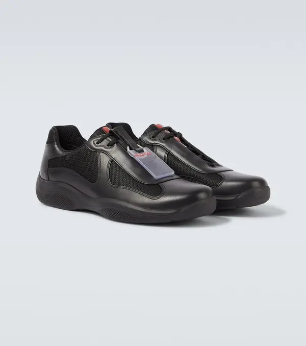 Prada America's Cup Leather-trimmed Sneakers - Black
