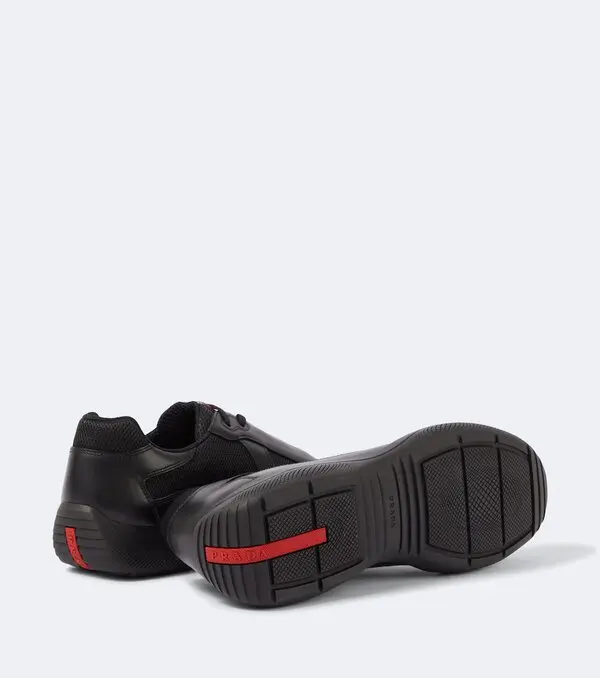 Prada America's Cup Leather-trimmed Sneakers - Black