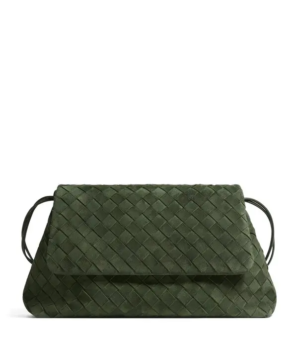 Bottega Veneta Suede Giorno Shoulder Bag - Green
