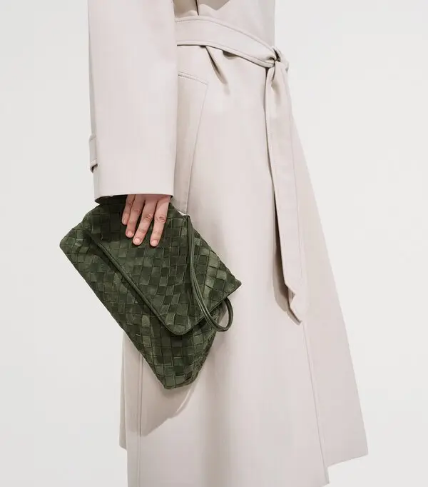 Bottega Veneta Suede Giorno Shoulder Bag - Green