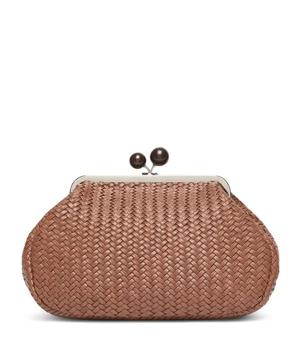 Max Mara Leather Woven Pasticcino Clutch Bag - Brown