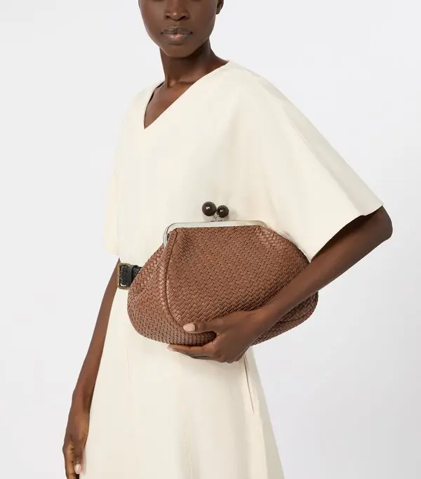 Max Mara Leather Woven Pasticcino Clutch Bag