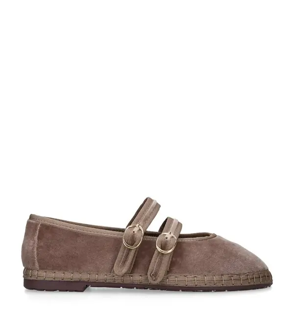 FLABELUS Velvet Claire Mary Jane Flats - Brown