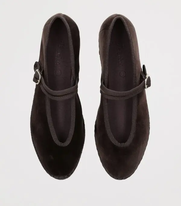 FLABELUS Velvet Pierre Mary Jane Flats - Brown