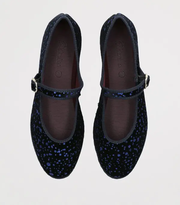FLABELUS Velvet Seraphina Mary Jane Flats - Blue