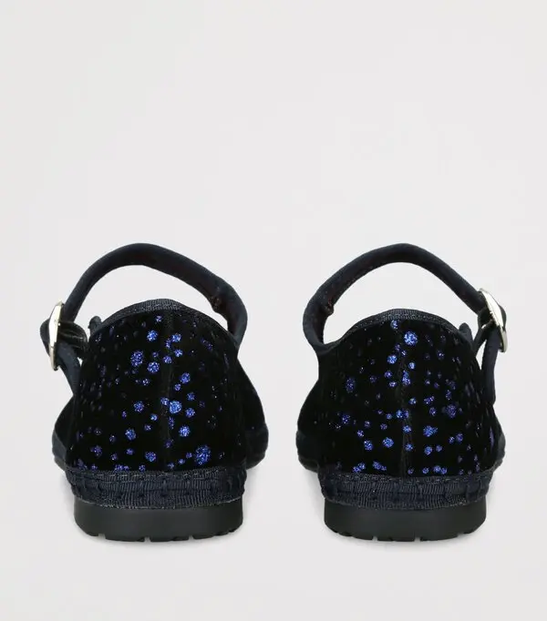 FLABELUS Velvet Seraphina Mary Jane Flats - Blue