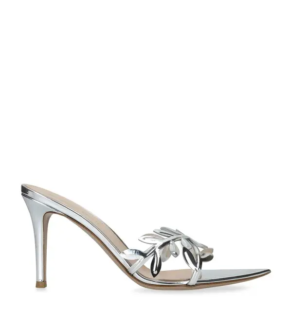 GIANVITO ROSSI Leather Flavia Heeled Sandals 85 - Silver