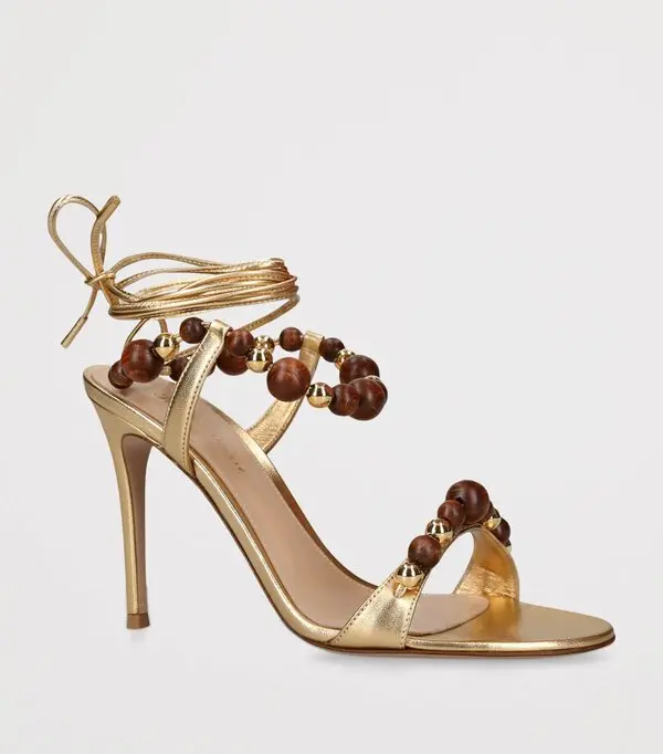 GIANVITO ROSSI Leather Embellished Pandawa Wrap Sandals 95