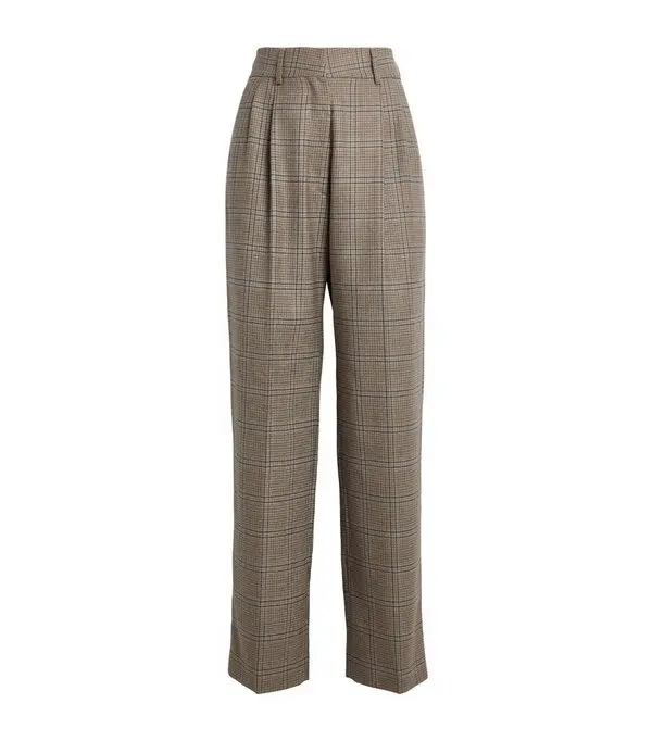 BLAZÉ MILANO Virgin Wool Check Tailored Trousers - Beige