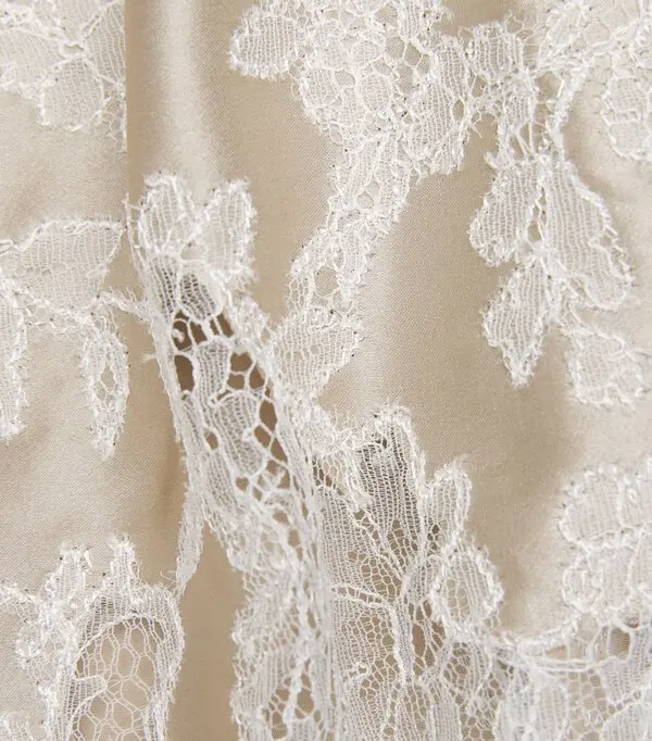 TORLOWEI Silk Elsa Shorts With Floral Lace Embellishment