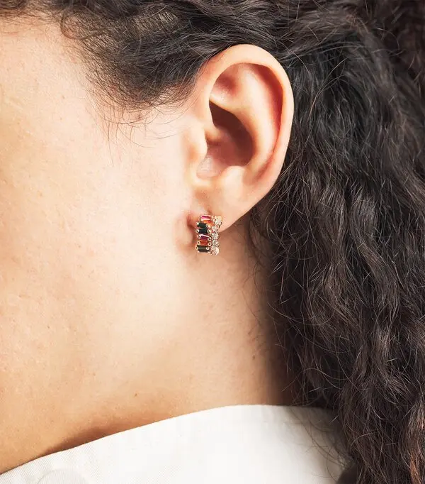 SUZANNE KALAN Diamond And Rainbow Sapphire Hoop Earrings