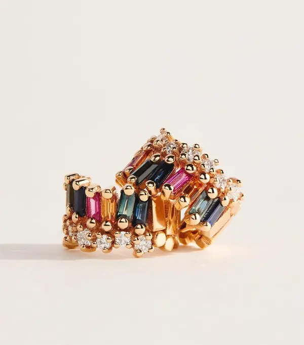 SUZANNE KALAN Diamond And Rainbow Sapphire Hoop Earrings