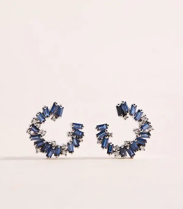 SUZANNE KALAN Gold, Diamond And Blue Sapphire Frenzy Hoop Earrings - White