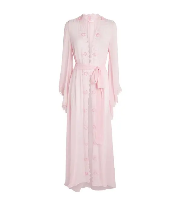 Rosamosario Silk Georgette Embellished Robe - Pink