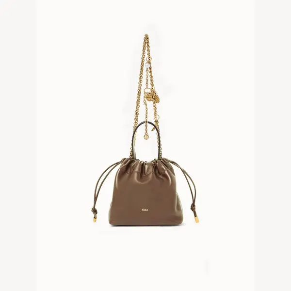 Chloé Drawstring Bucket Bag With Chain Detail - Smoked Brown