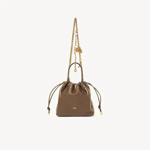 Chloé Mini Icons Shoulder Bag With Chain In Soft Leather - Smoked Brown