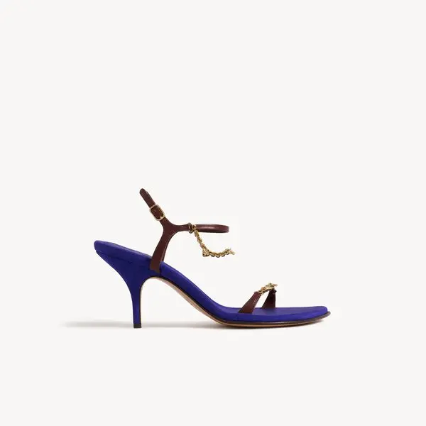 Chloé Suede Chain Embellished Heeled Sandals - Olymp Blue