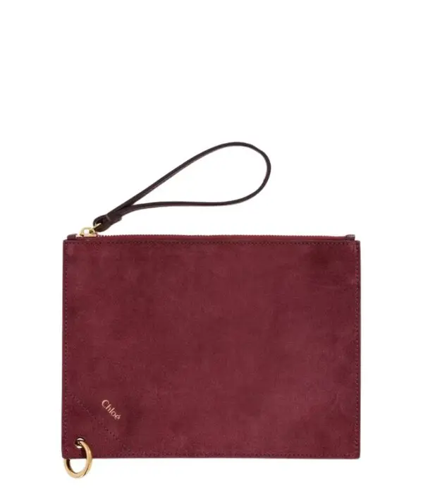 Chloé Spin Zipped Pouch In Suede And Soft Leather - Burnt Red