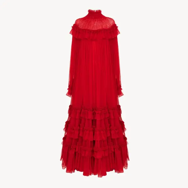 Chloé Ruffled Tulle Maxi Dress - Rising Red