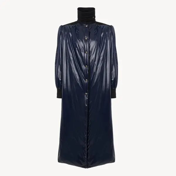 Chloé Long Puffer Coat With Glossy Finish - Blue Lagoon