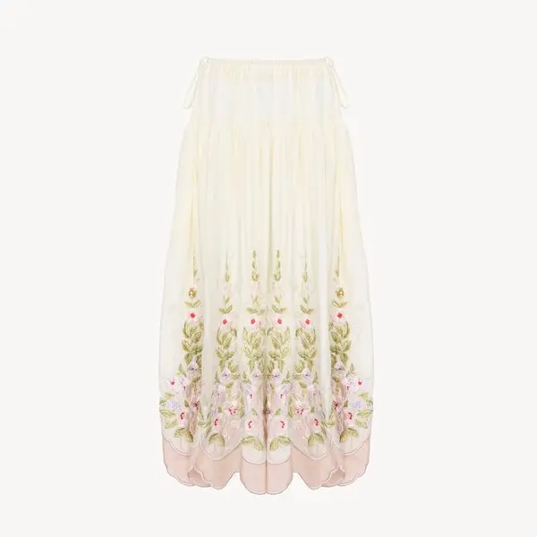 Chloé Embroidered Tiered Midi Skirt - Coconut Milk
