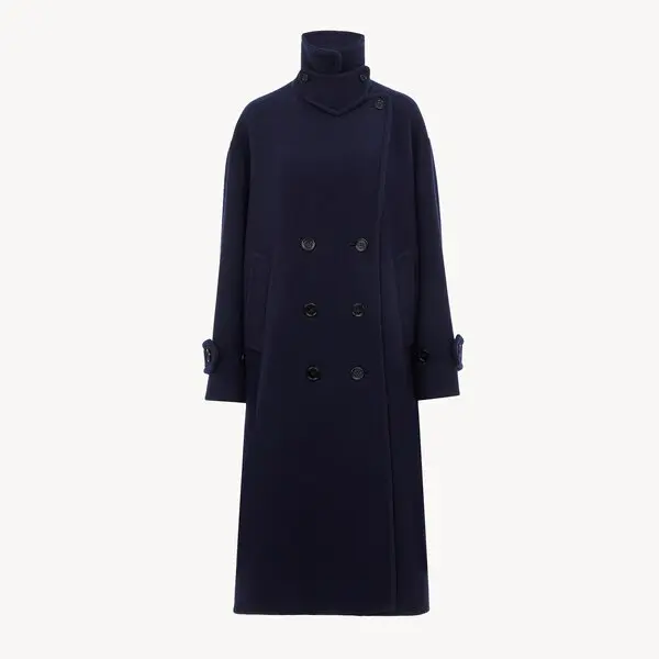 Chloé Double-breasted Wool Coat With Stand Collar - Evening Blue