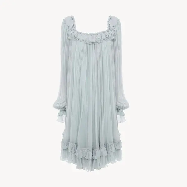 Chloé Pleated Ruffle Blouse - Airy Grey