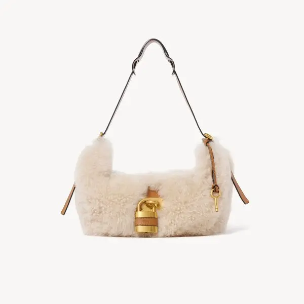Chloé Shearling Shoulder Bag With Turn Lock - Cloudy Cream