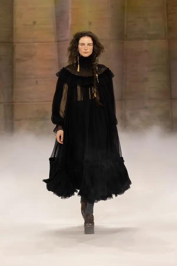 Chloé Ruffled High Neck Dress - Black