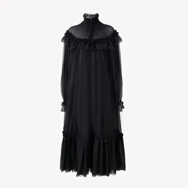 Chloé Ruffled High Neck Dress - Black