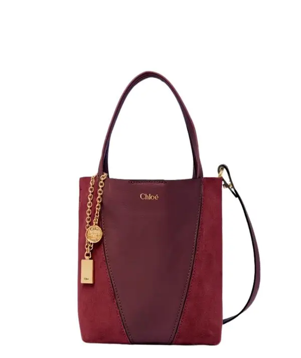 Chloé Small Spin Tote Bag In Suede And Soft Leather - Burnt Red