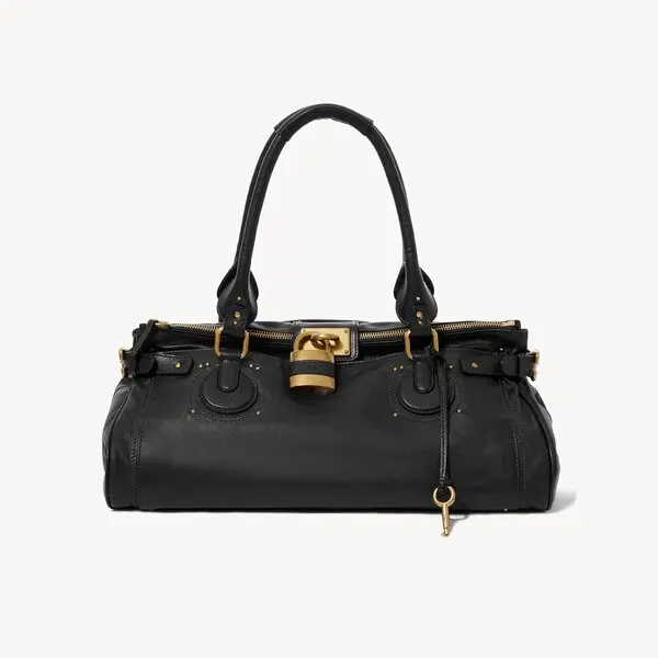 Chloé Paddington Xl Weekender Bag In Grained Leather - Black