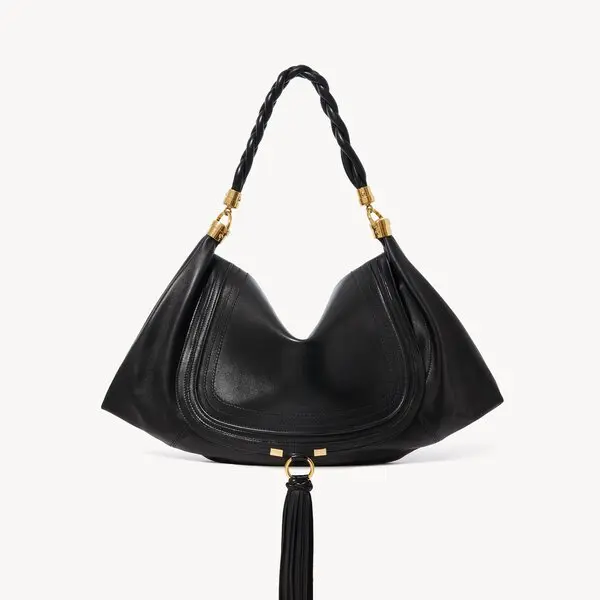 Chloé Leather Shoulder Bag With Braided Handle And Tassel Detail - Black