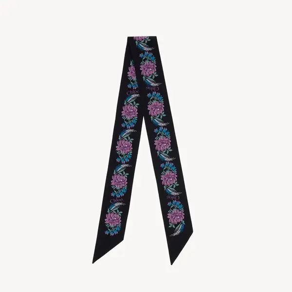 Chloé Floral Print Silk Scarf - Nightfall Purple