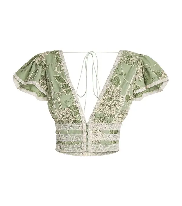 Alice + Olivia Embroidered Keeley Blouse - Green