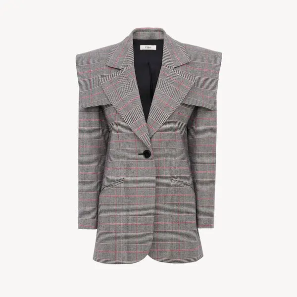 Chloé Plaid Blazer - Black - Red
