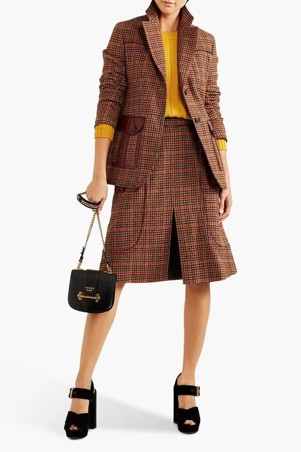 Prada Leathertrimmed Checked Woolblend Tweed Blazer