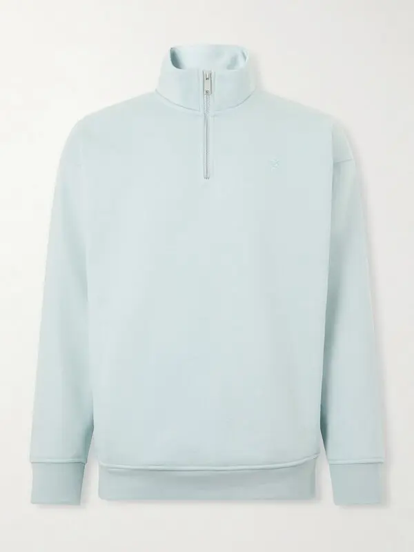 On Logo-embroidered Organic Cotton-blend Half-zip Sweatshirt - Green