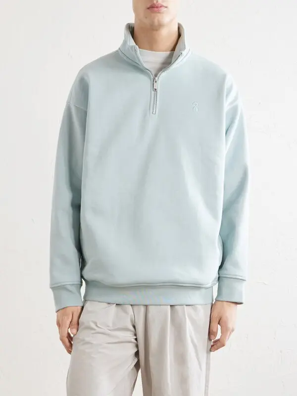 On Logo-embroidered Organic Cotton-blend Half-zip Sweatshirt - Green