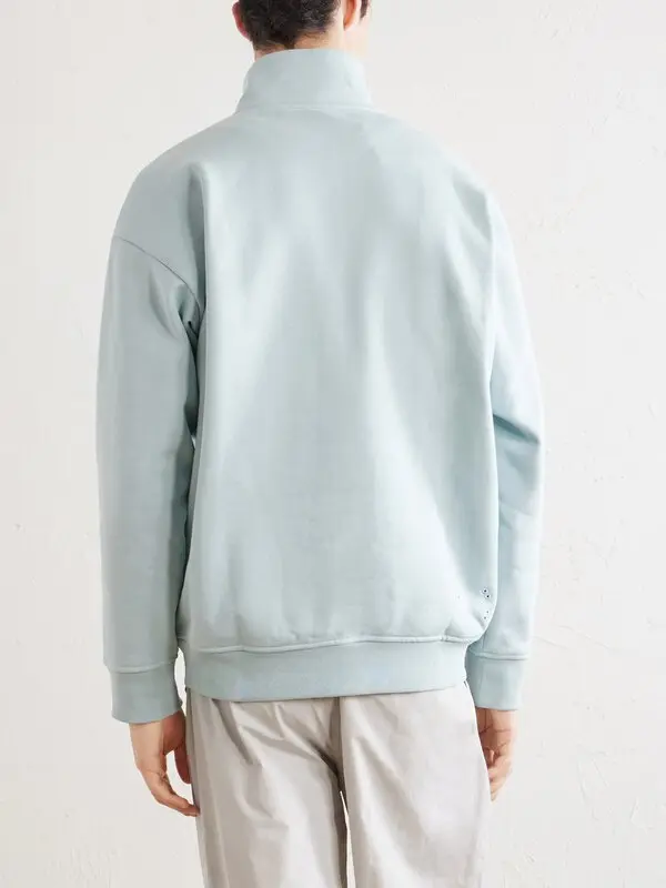On Logo-embroidered Organic Cotton-blend Half-zip Sweatshirt - Green