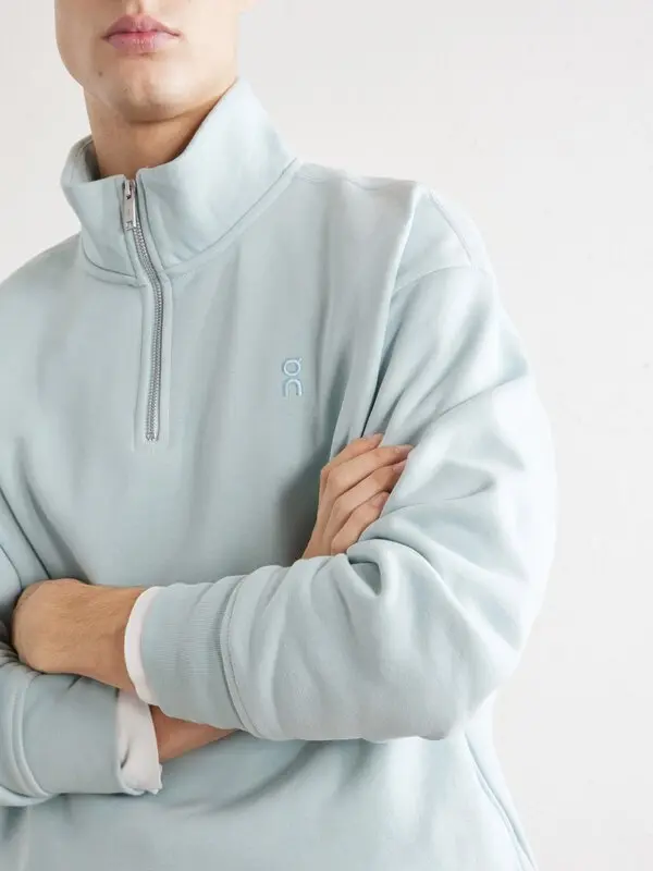 On Logo-embroidered Organic Cotton-blend Half-zip Sweatshirt - Green