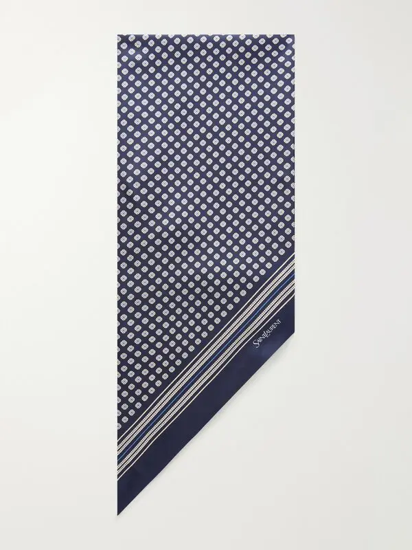 Saint Laurent Printed Silk-twill Scarf - Blue