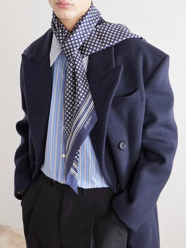 Saint Laurent Printed Silk-twill Scarf - Blue