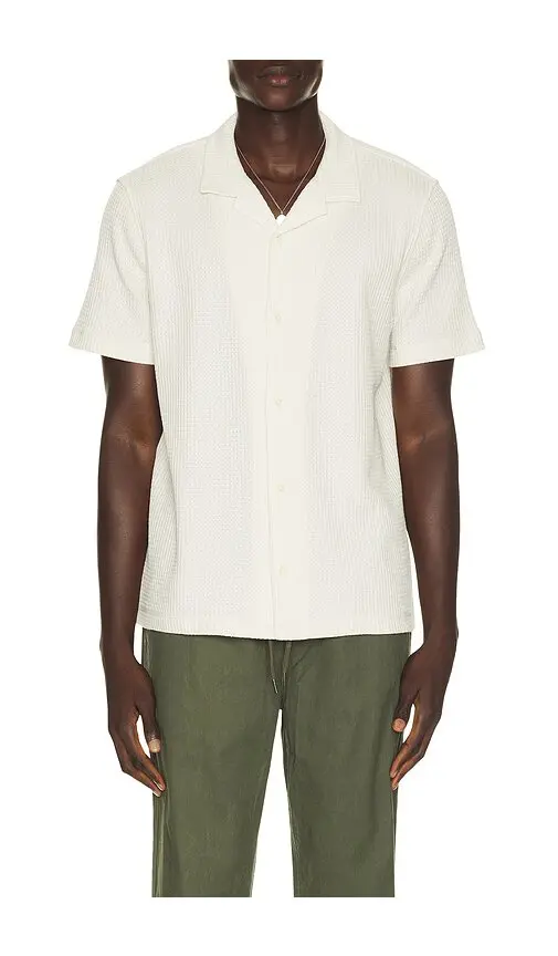 Vince Macro Waffle Cabana Shirt In Cream - Blanco