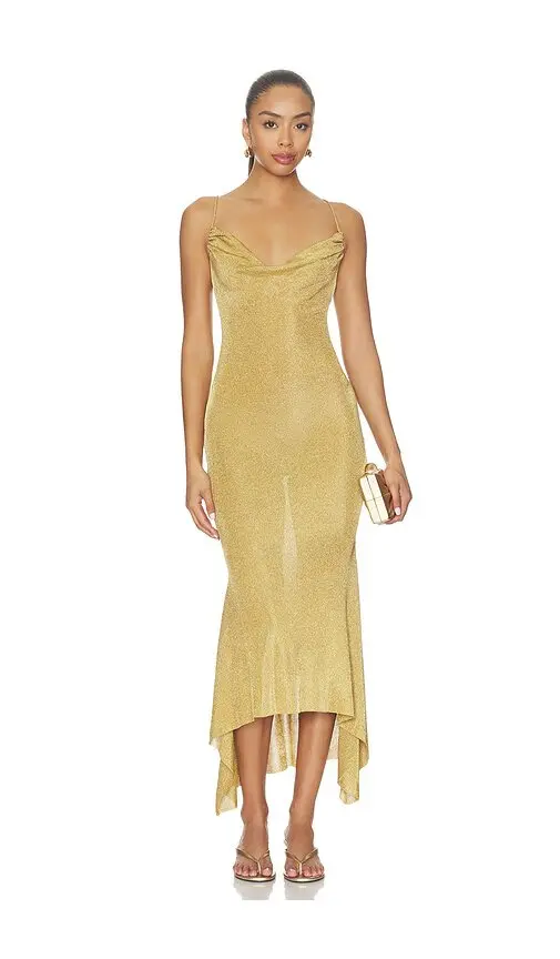GUIZIO Elsie Cowl Neck Metallic Knit Dress - Gold