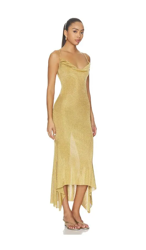 GUIZIO Elsie Cowl Neck Metallic Knit Dress - Gold