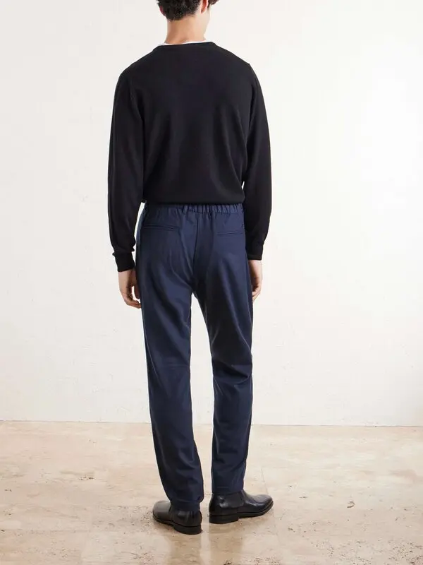 Herno Straight-leg Mélange Flannel Trousers - Navy